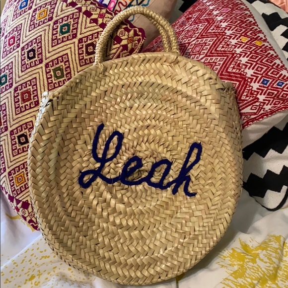 Bags | Hand Woven Handmade Round Straw Bag Customized Monogram Leah ...